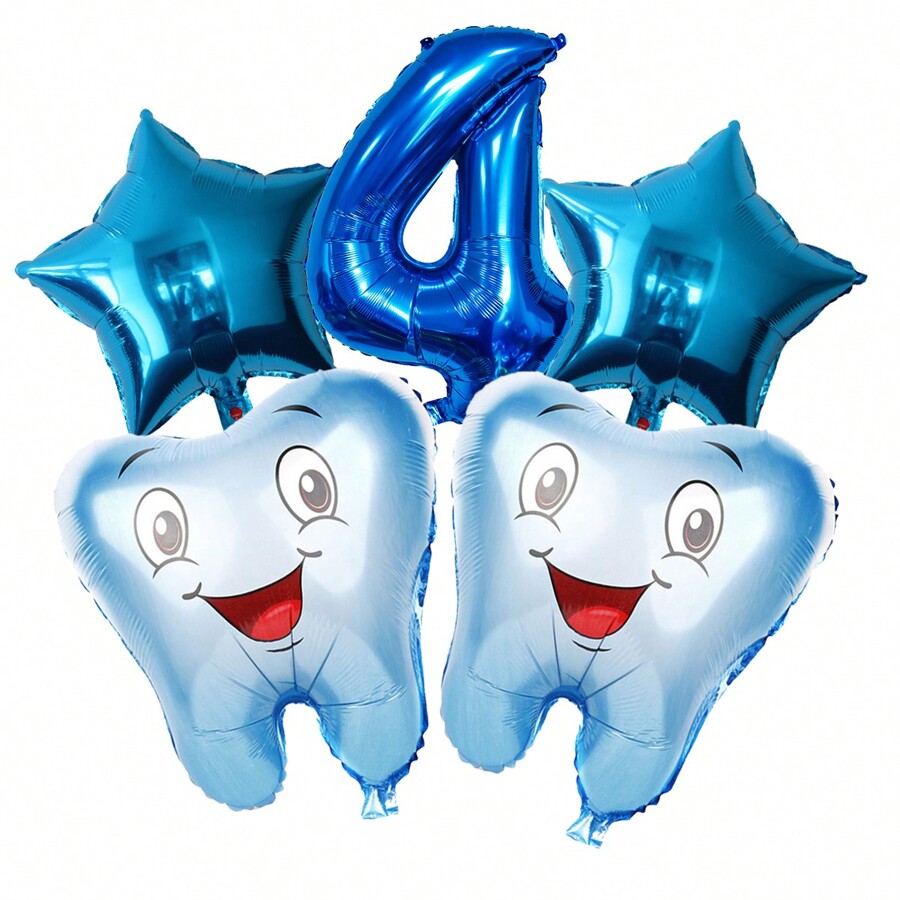 5pcs Large Smile Tooth Foil Balloons Blue Teeth Theme Birthday Party ...