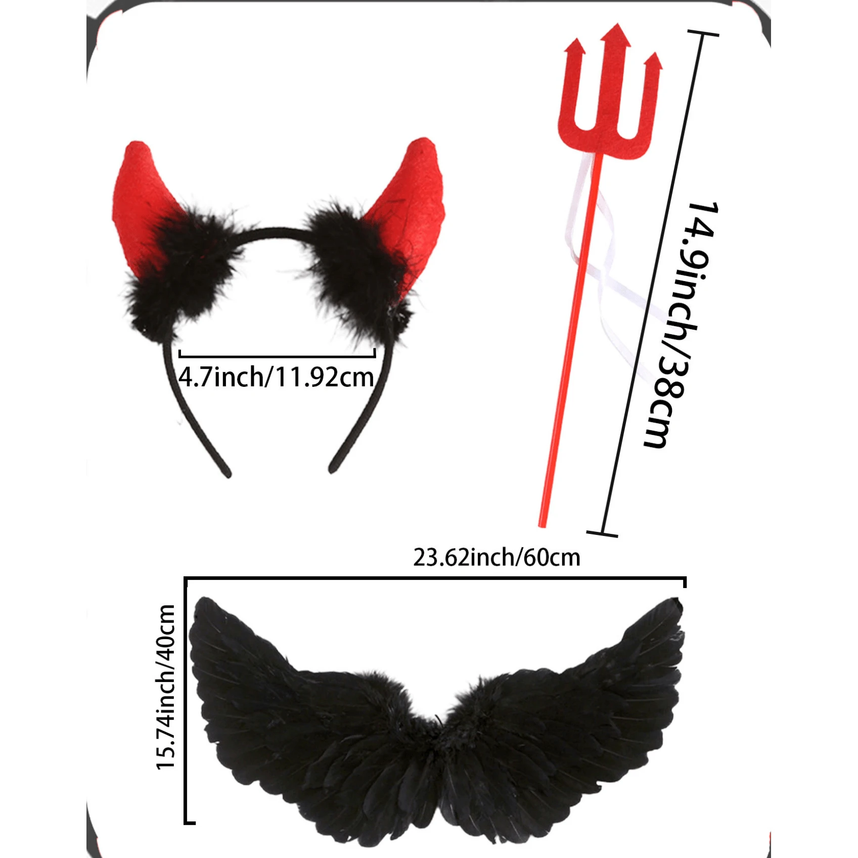 RGT Devil Horn Headband Devil Wings Demon Feather Angel Wand Wing Adult ...