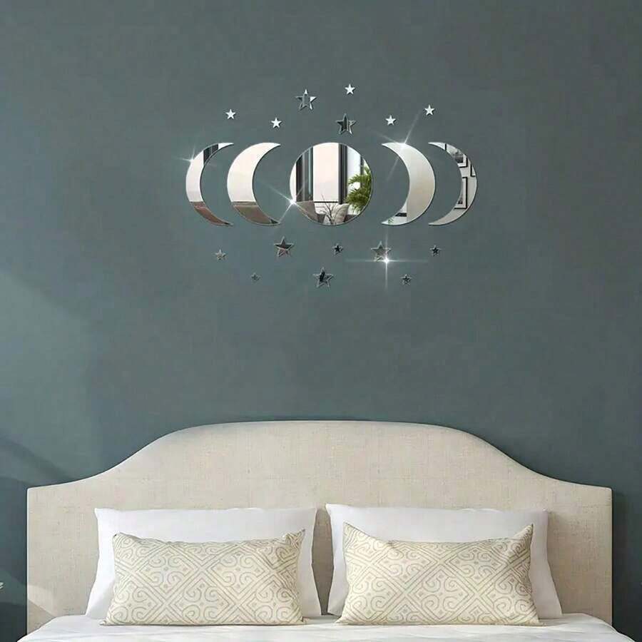 21pcs Combination Of Star And Moon Mirror Wall Stickers For Living Room ...