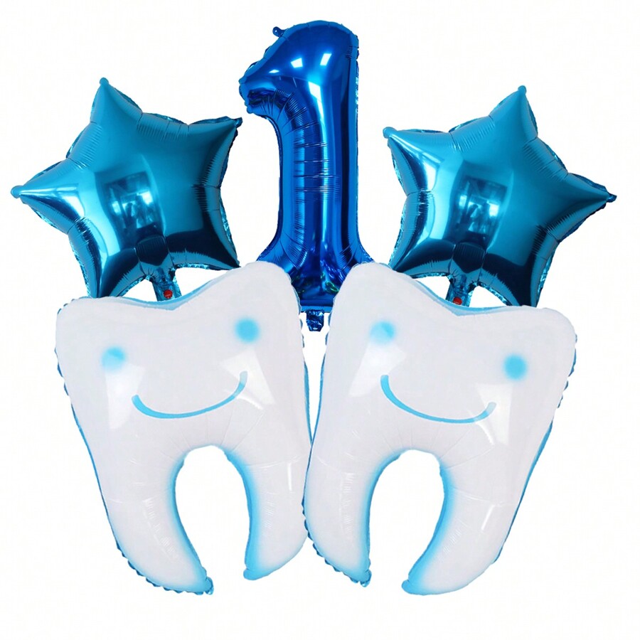 5pcs Large Smile Tooth Foil Balloons Blue Teeth Theme Birthday Party ...
