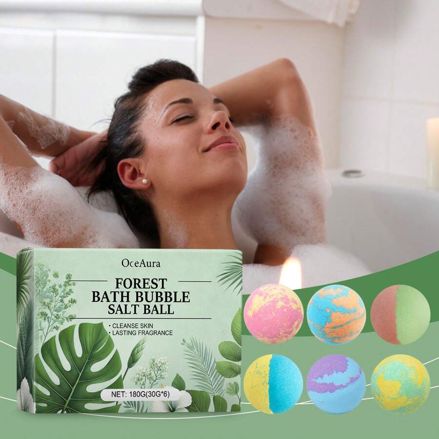 6pcs Bath Bubble Salt Ball, Herbal & Flower Aroma, With Rosemary, Lemon, Meadow, Lavender, Rose ...
