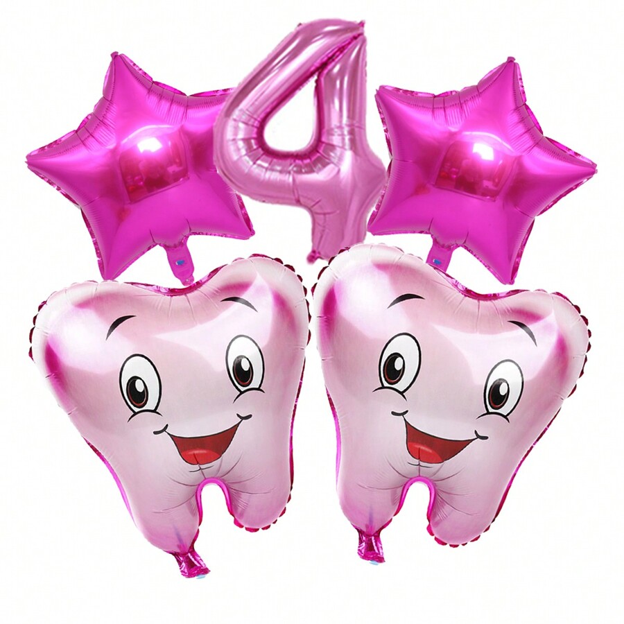 5pcs Large Smile Tooth Foil Balloons Pink Teeth Theme Birthday Party ...