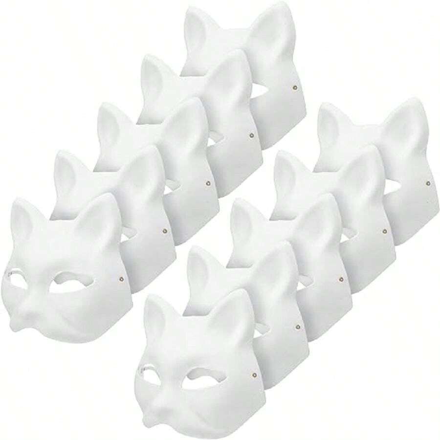 10 Pcs Cat Mask Therian Masks White Cat Masks To Paint Blank Animal ...