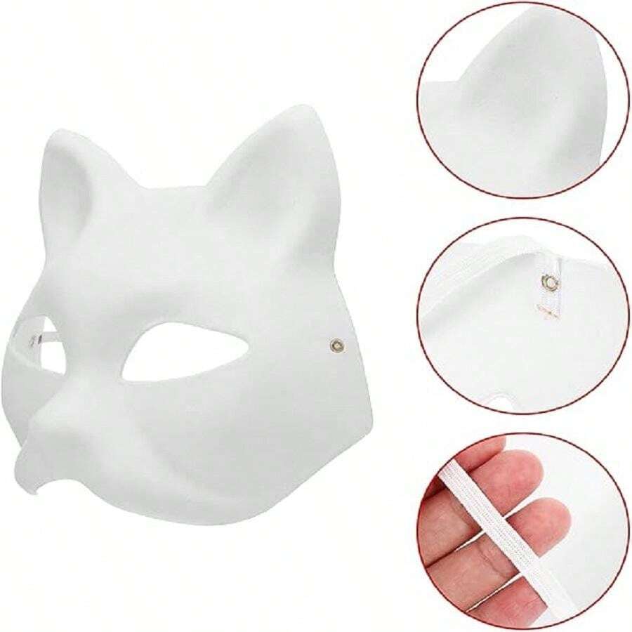 10 Pcs Cat Mask Therian Masks White Cat Masks To Paint Blank Animal ...