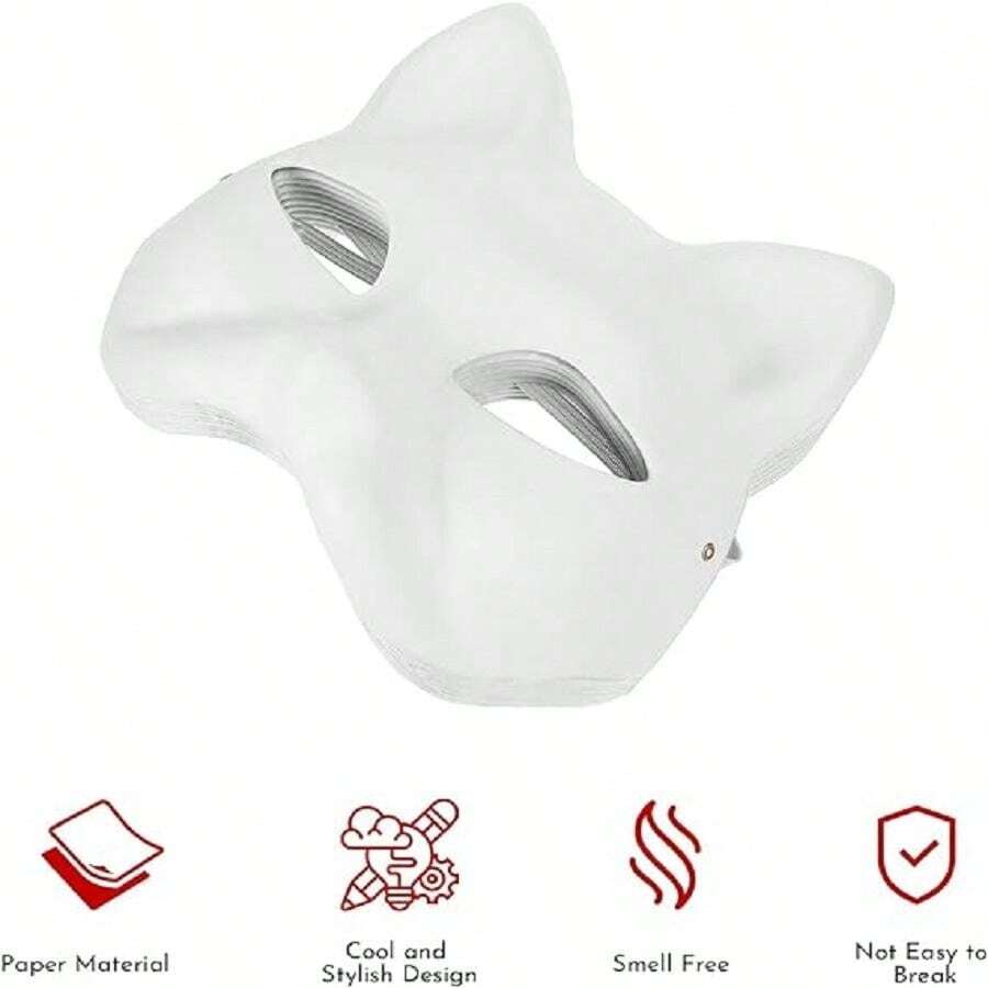 10 Pcs Cat Mask Therian Masks White Cat Masks To Paint Blank Animal ...