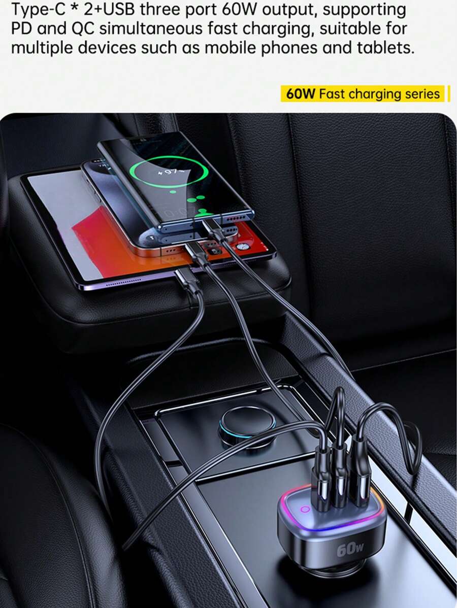 Fast Charging Car Charger PD30W+PD30W+QC18W,60W High-PowerThree Port Fast Charging,Type-C* 2+USB ...