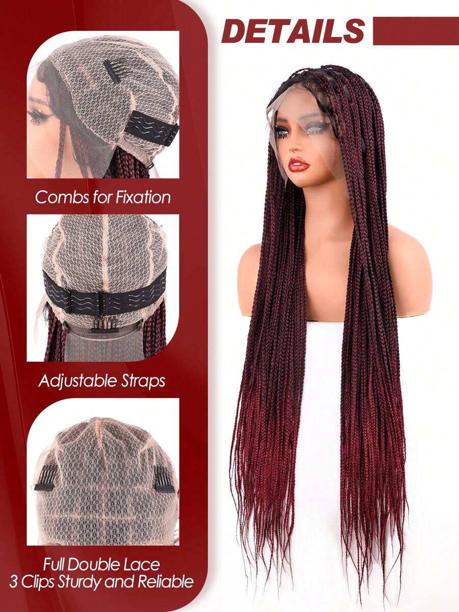 32 Inch Box Braided Wigs Lace Front Knotless Box Braids Lace Frontal ...