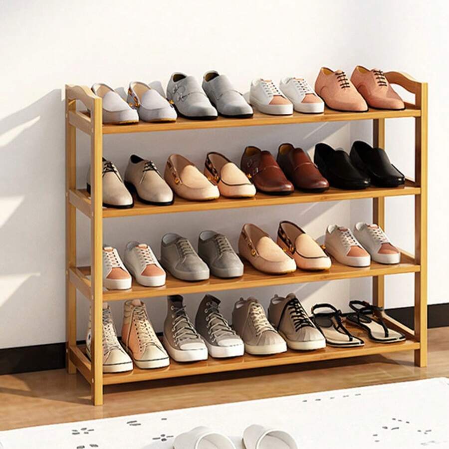 Bamboo Shoe Rack | Premium 4-Tier Stackable Shoe Organizer With Natural ...