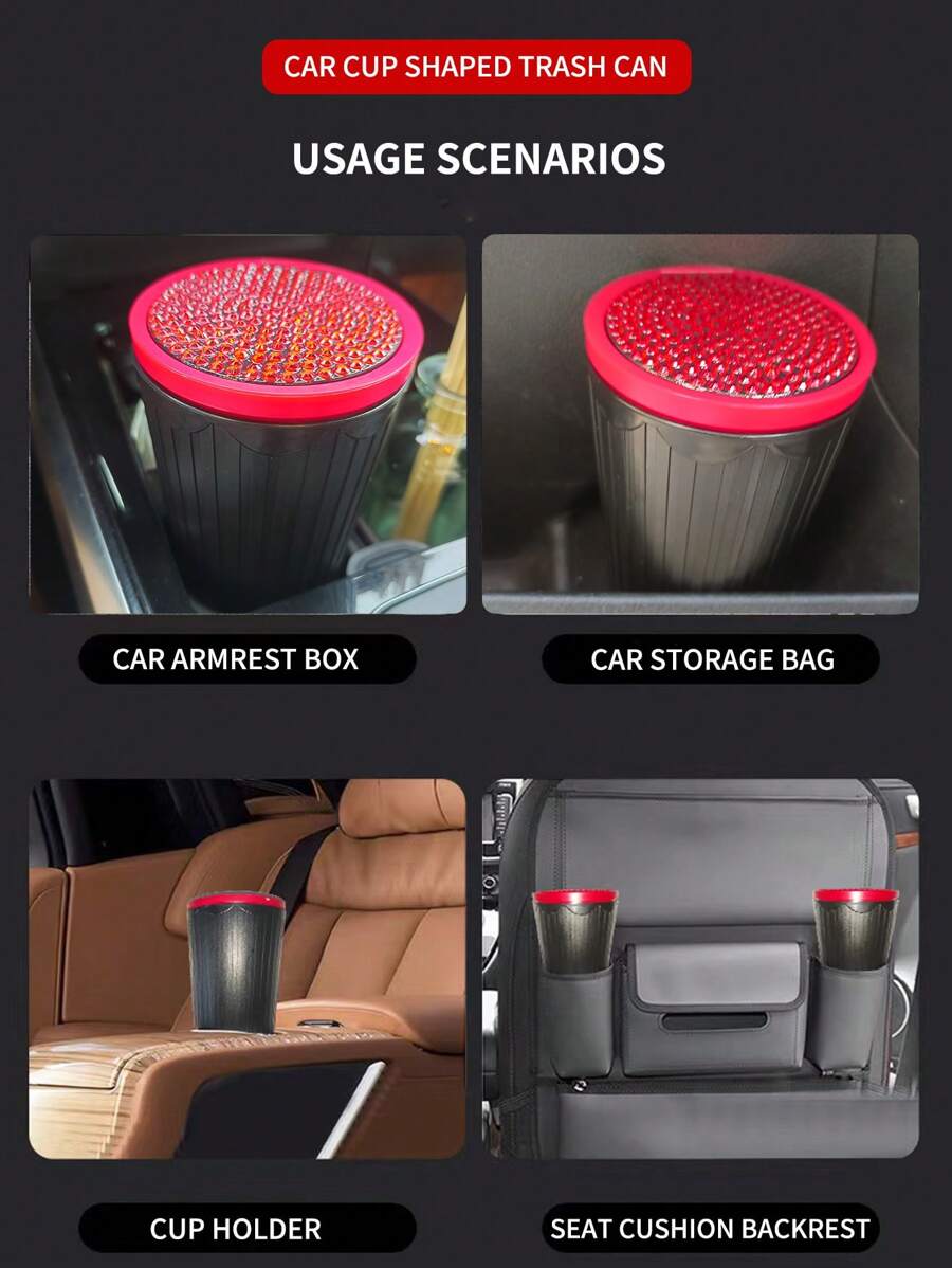 New Luxury Minimalist Plastic Press-Type Car Trash Can, Circular Car ...