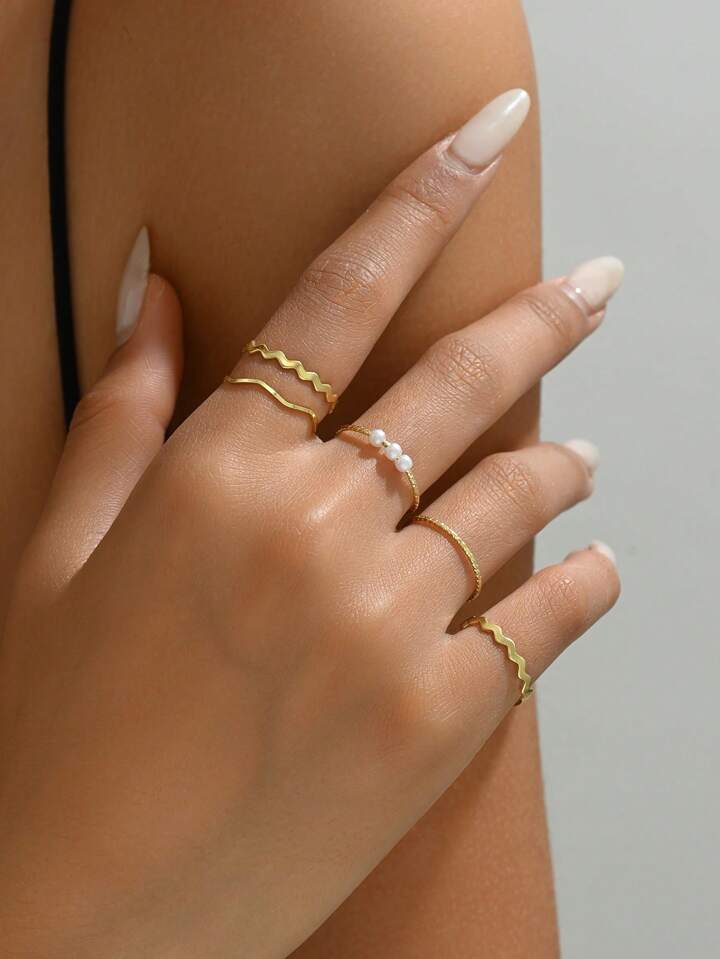 5pcs Set Elegant Fine Line Wave Shaped Rings Minimalist Design Jewelry Accessories For Women Daily Use SHEIN EUR