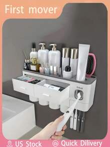 1 Set Wall Mount Toothbrush Holder With 2/4 Cups, Plastic Automatic ...