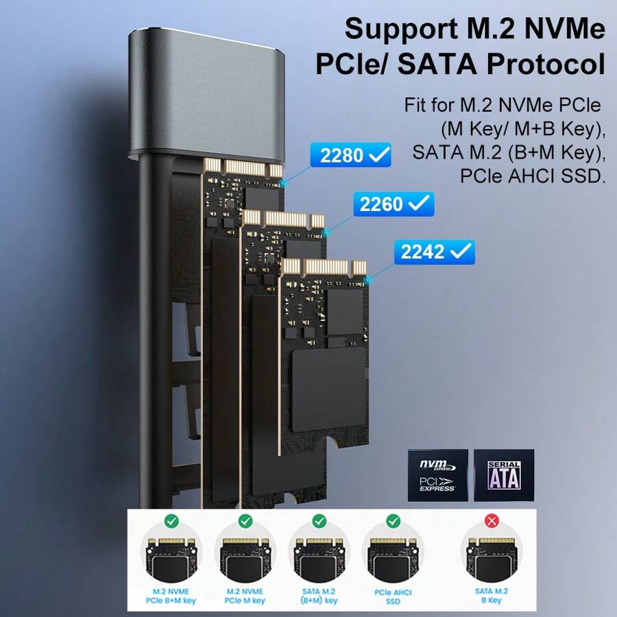 RSHTECH RSHTECH USB 3.2 GEN 2 10Gbps High Speed SSD Enclosure With Type C To USB A Adapter Cable ...