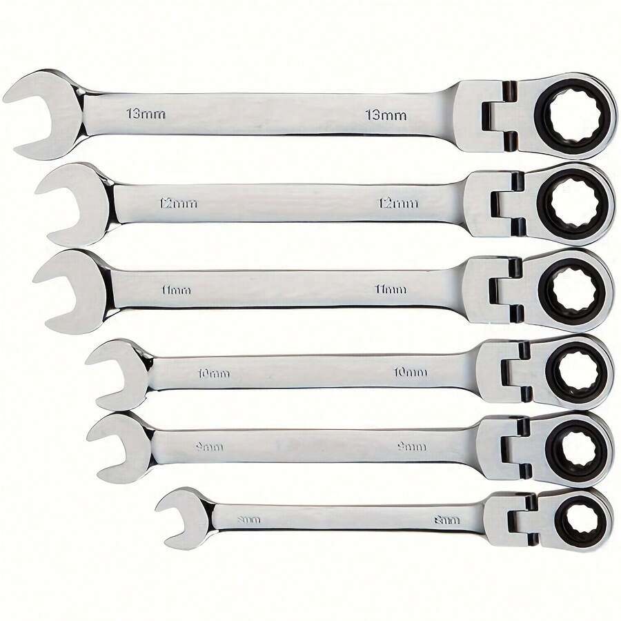 12 Pcs Ratchet Wrench Set, 8-19mm Metric Combination Spanner Kit With ...