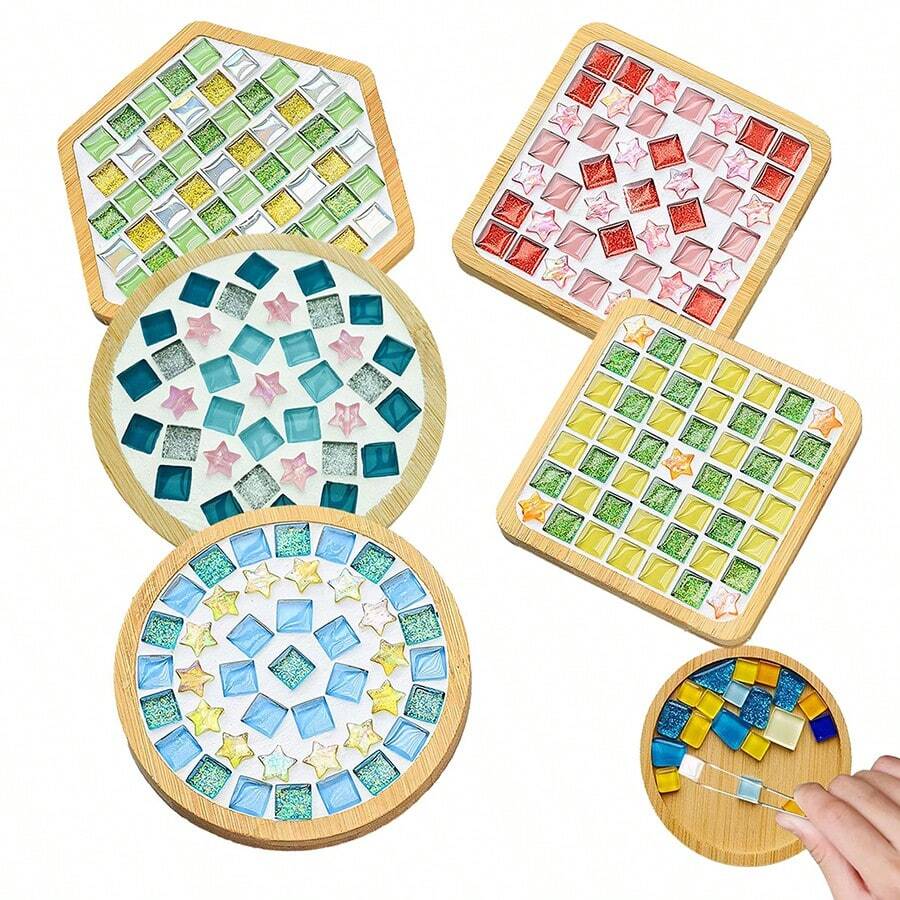 Mosaic Tile Craft Kit, DIY Mosaic Art Project Coasters Stained Glass ...