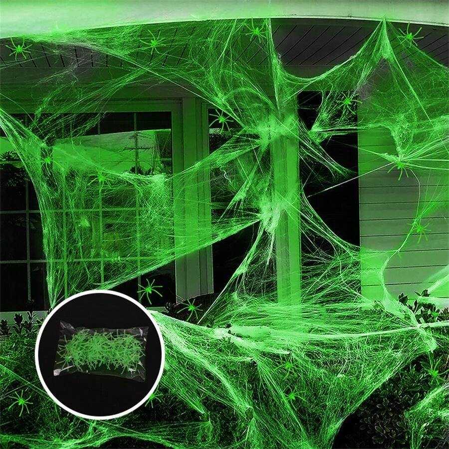 Glow-In-The-Dark Spider Web Cemetery Crypt Movie Scene Decor For ...