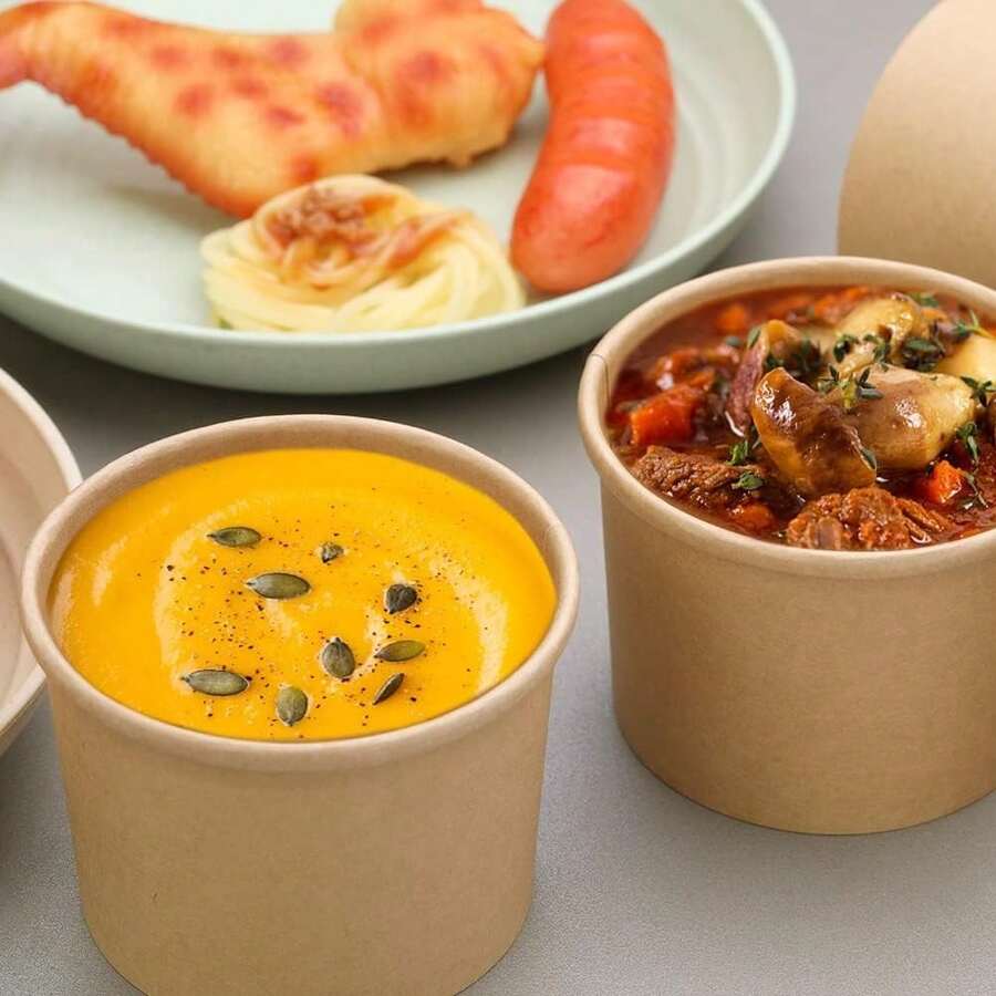 10Pcs Kraft Packing Bowl Paper Bowl Round Soup Bowl Soup Bucket Fast ...