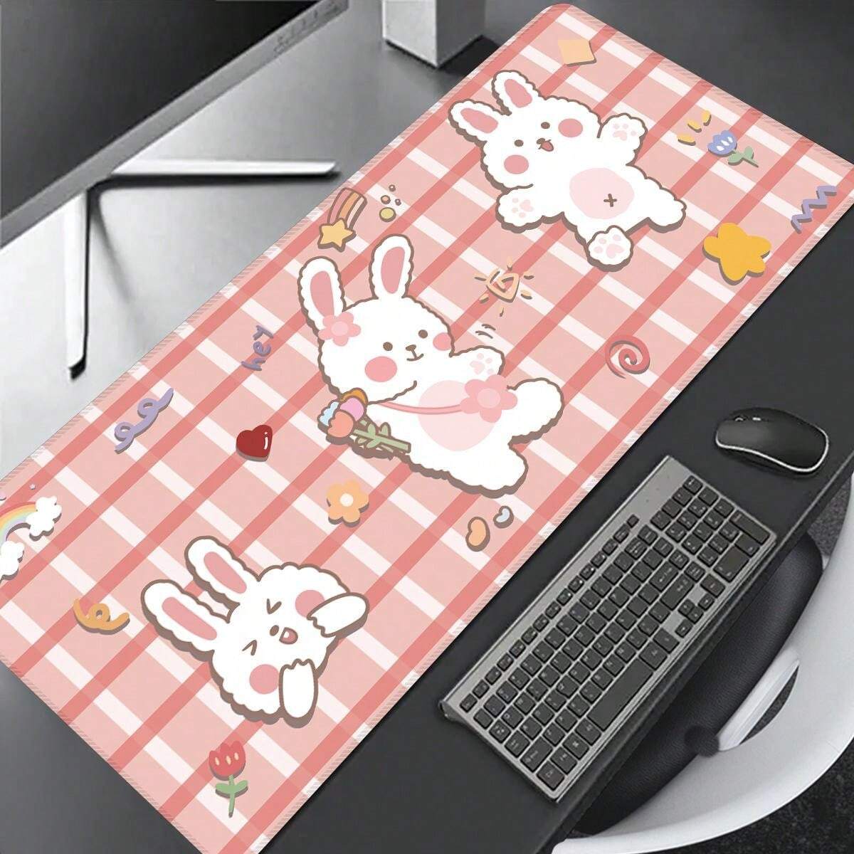 Cute Cartoon Rabbit Mouse Pad, Desk Pad, Large Keyboard Pad, Rubber ...