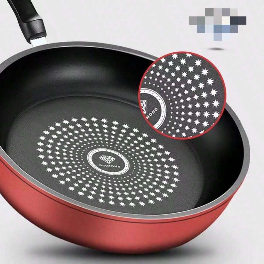 Red Non-Stick Frying Pan, Wok, Flat Bottom Pan, Suitable For Induction ...