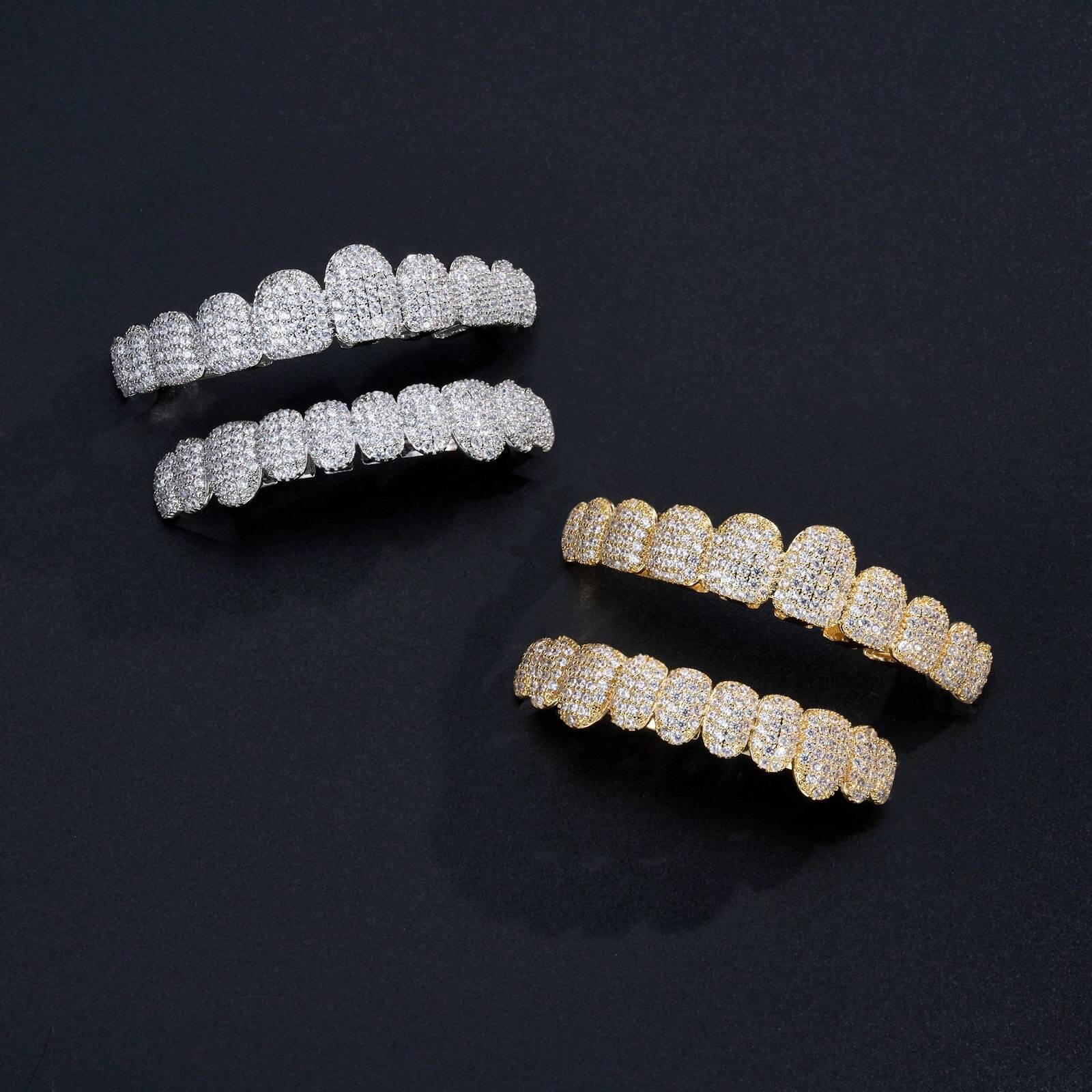 1 PC Hip Hop Cubic Zirconia Teeth Grills 10 Teeth Top Bottom Grills ...