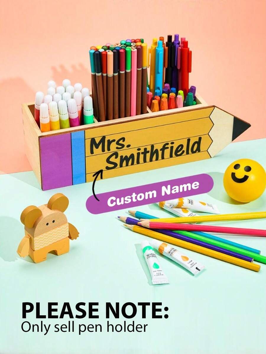 1pc Custom Name Wooden Desktop Pen Holder, Custom Pencil Cup ...