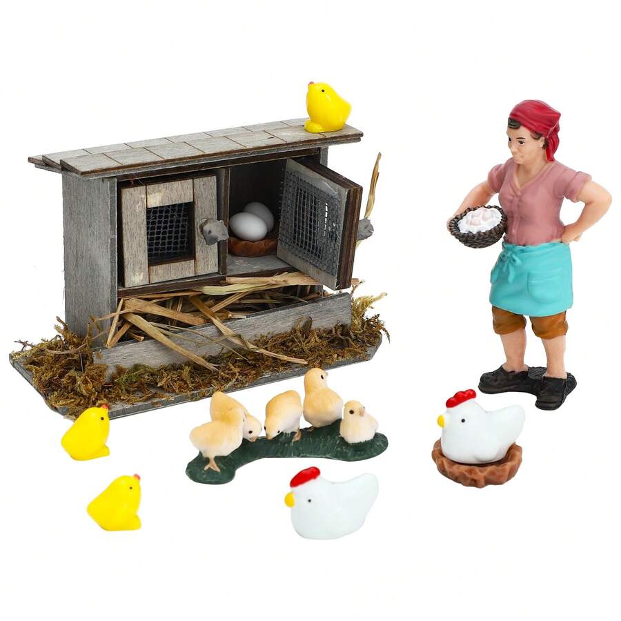 16 Pieces Mini Farmer Figurines Hand Painted Chicken Coop Figures Toys ...
