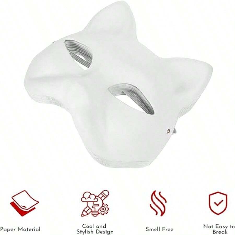 10 Pcs Cat Mask Therian Masks White Cat Masks To Paint Blank Animal ...