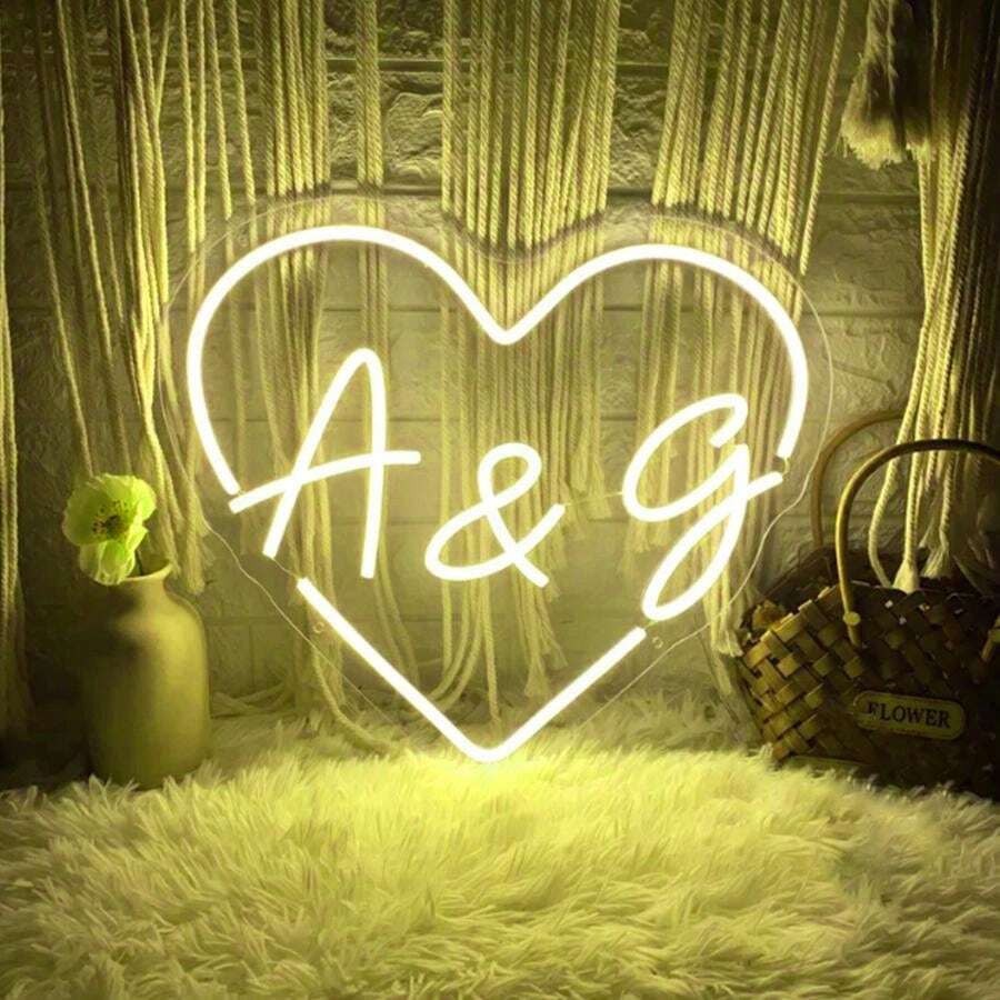 Custom Initial Hear Neon Sign Wedding Decor Personalized Valentines Day Neon Wedding Led Sign