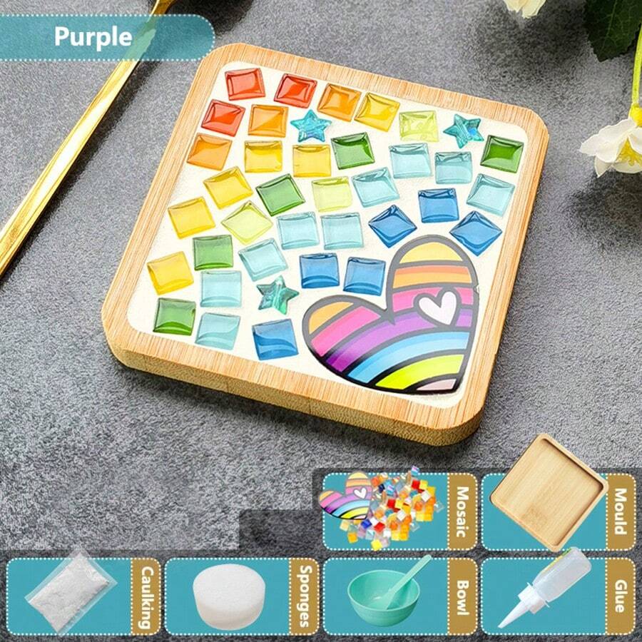 Mosaic Tile Craft Kit, DIY Mosaic Art Project Coasters Stained Glass ...