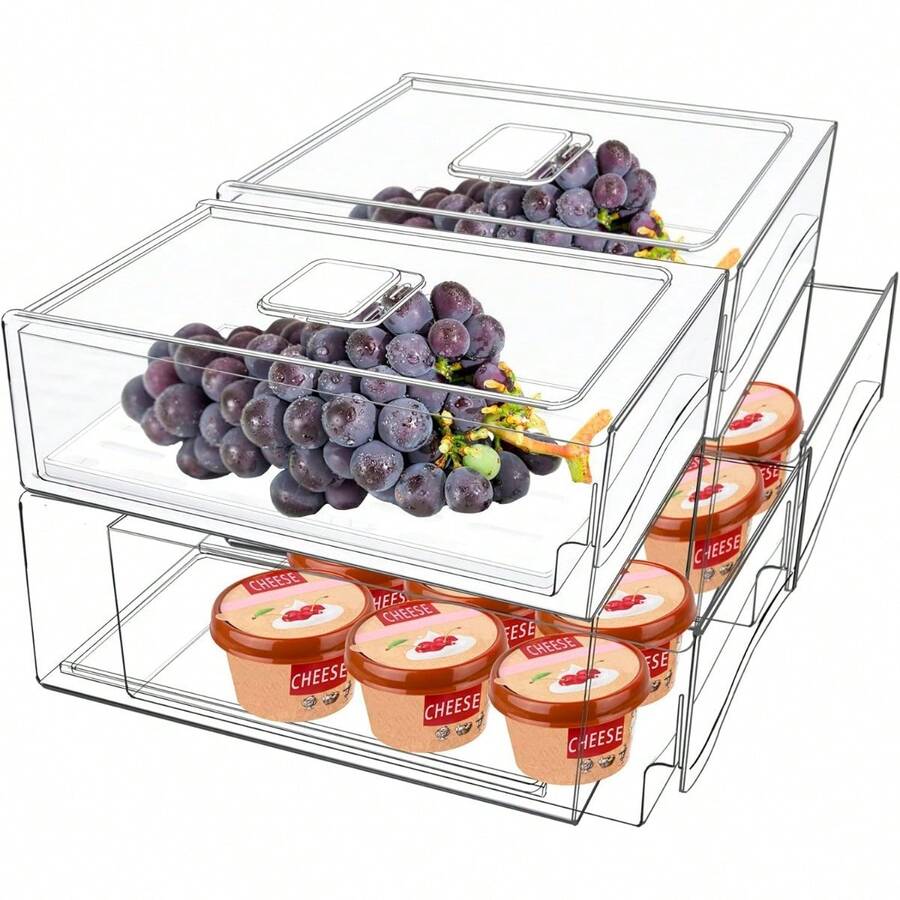 4 Pack Fridge Drawer Organizer Pull Out Bins Stackable Refrigerator ...