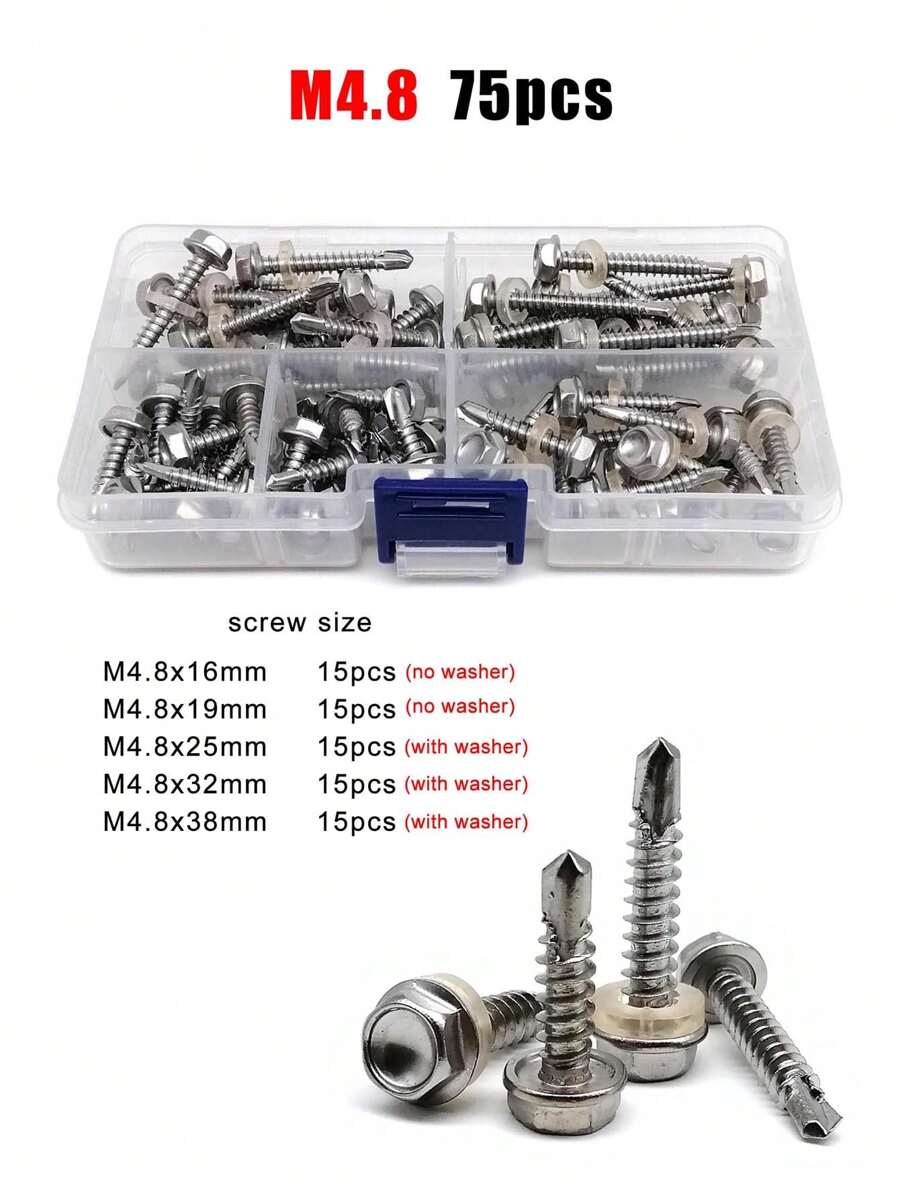 M4.2 M4.8 M5.5 M6.3ヘキサゴン フランジ付ドリル用自己タップネジ ワッシャーコラー付きセット 410ステンレス鋼、鉄板、アルミ、木材、プラスチック用 | SHEIN JAPAN