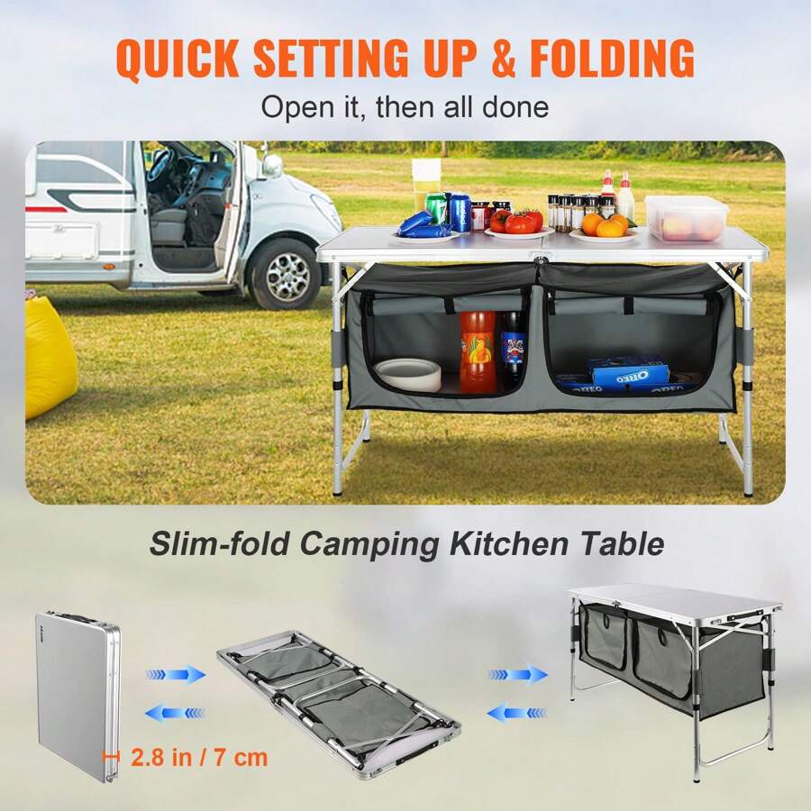 Camping Kitchen Table, Aluminum Portable Folding Camp Cooking Station ...