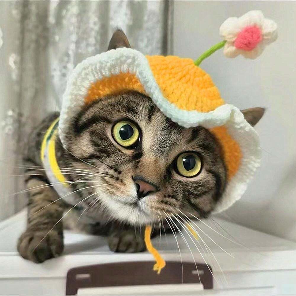 1pc Handmade Crochet Sun Hat For Pets, Suitable For Dogs And Cats Under ...