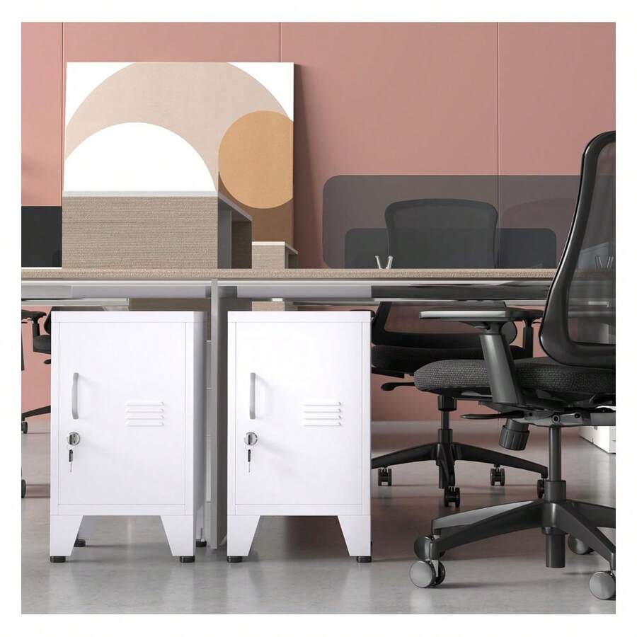 Metal NightStand Storage Cabinets With Lock And Adjustable Shelf,Under ...