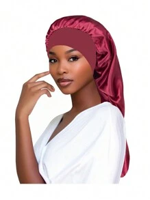 1pc Women's Satin-Lined Bonnet With Elastic Band, Various Colors, Soft Polyester Jersey Lined ...