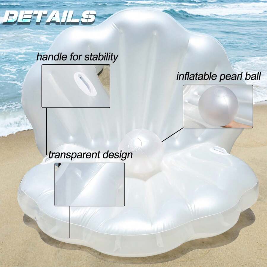 Inflatable Seashell Pool Float, Blow Up Giant Clam Floatie With Pearl ...