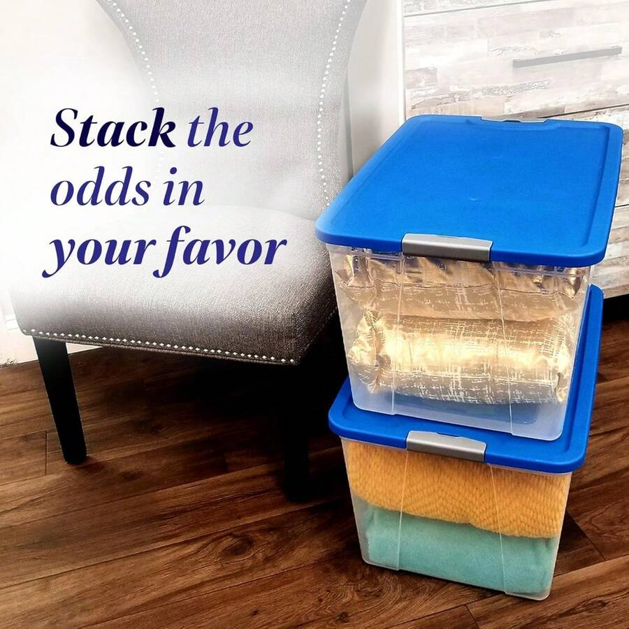 64-Quart Clear Stackable Organizer Plastic Storage Bin Container With ...