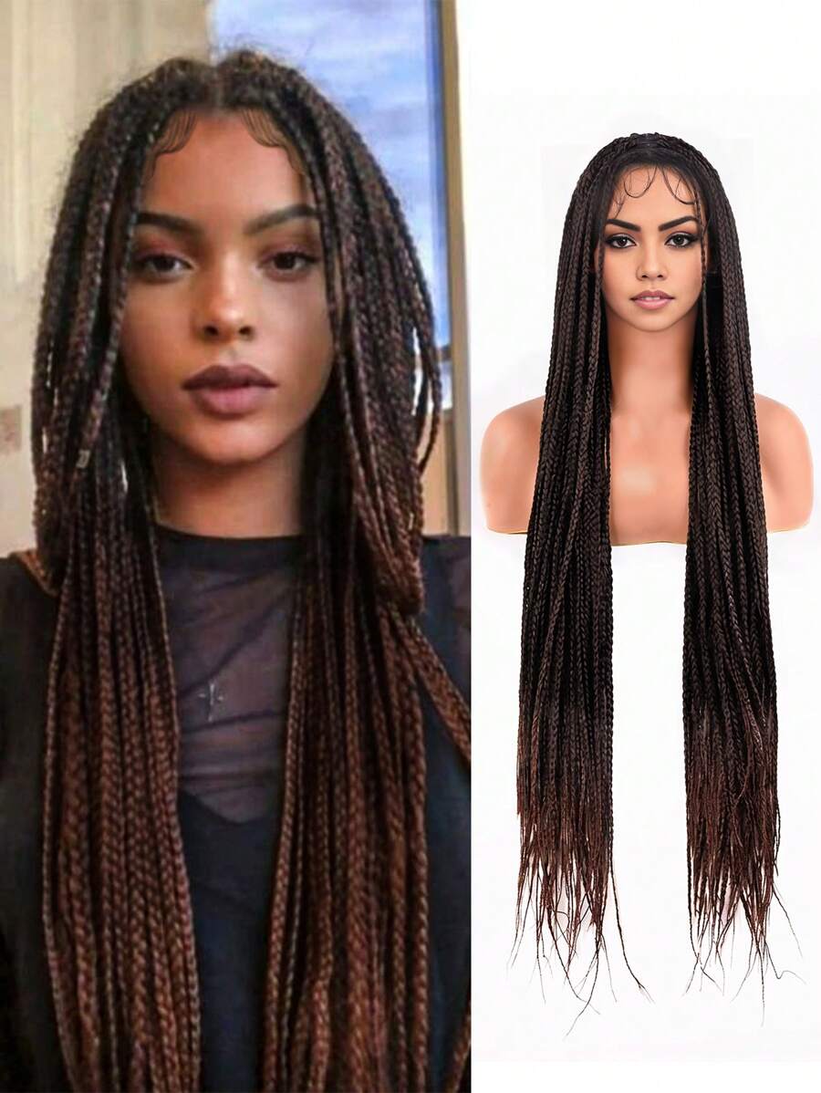 32 Inch Box Braided Wigs Lace Front Knotless Box Braids Lace Frontal ...
