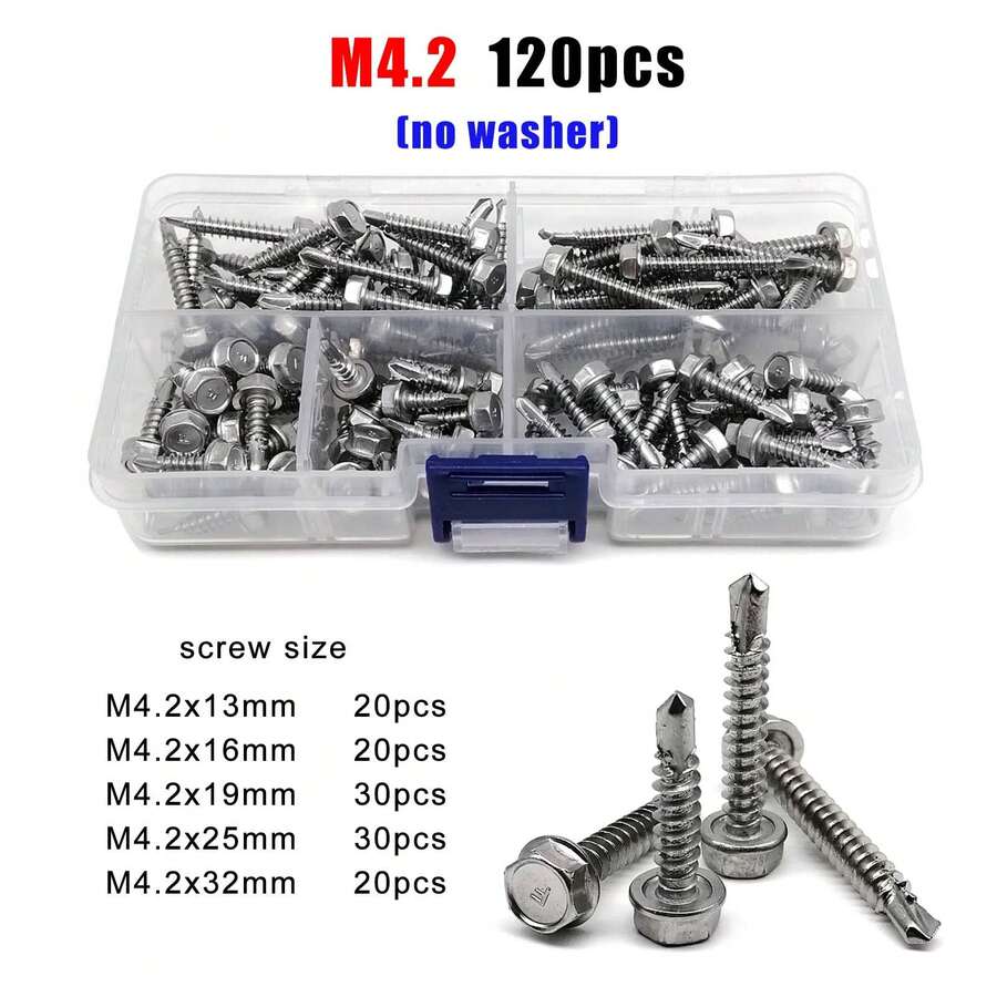 M4.2 M4.8 M5.5 M6.3ヘキサゴン フランジ付ドリル用自己タップネジ ワッシャーコラー付きセット 410ステンレス鋼、鉄板、アルミ、木材、プラスチック用 | SHEIN JAPAN