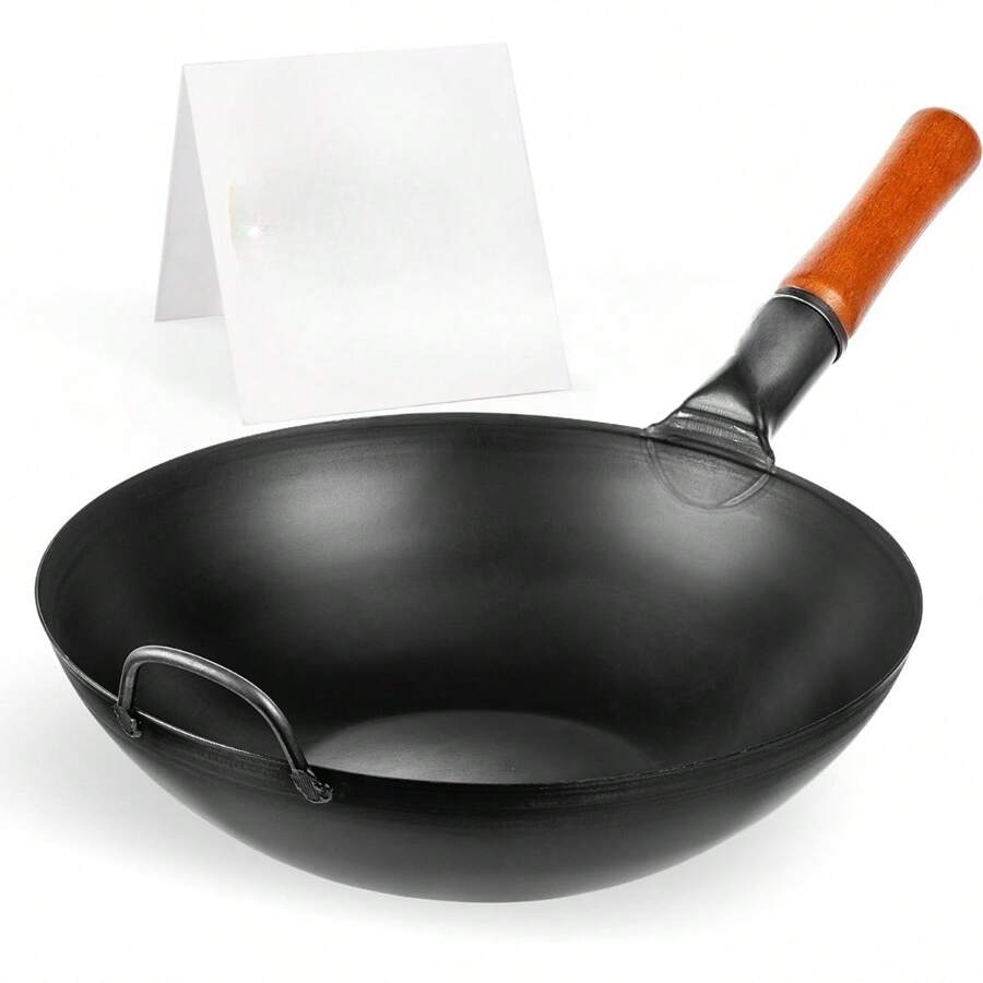 Carbon Steel Wok Pan – 13,5 " Stir Fry Pans - Chinese Wok With Flat ...