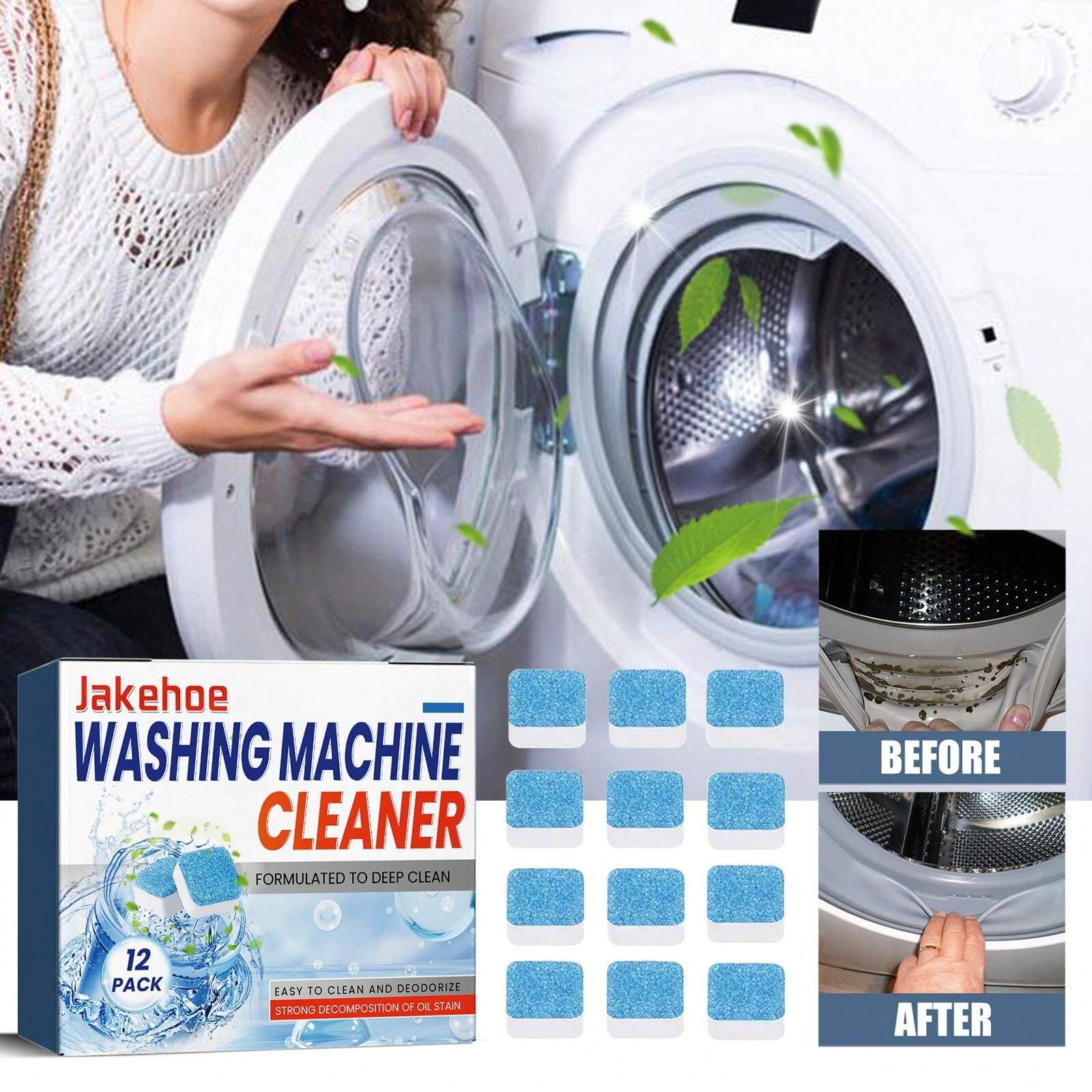 12pcs Washing Machine Cleaner Sheets - Powerful Descaling, Deodorizing ...