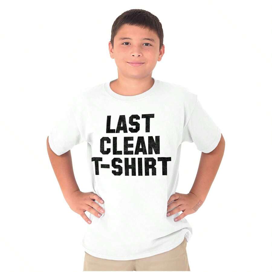 Last Clean T Shirt Laundry Day Humor Crewneck T Shirts Boy Girl | SHEIN USA