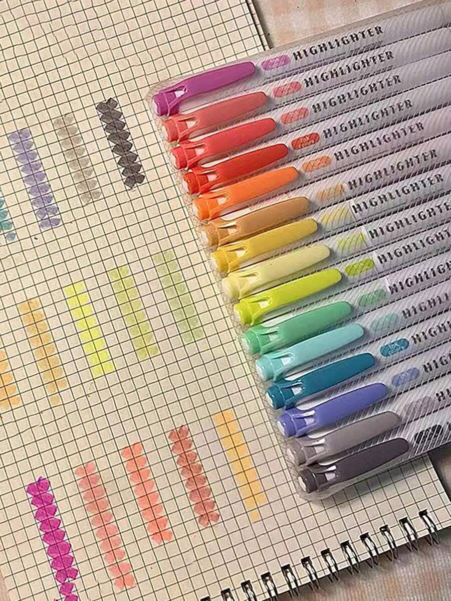 15pcs Double Ended Highlighters, Dual Tip Mild Color Highlighter ...