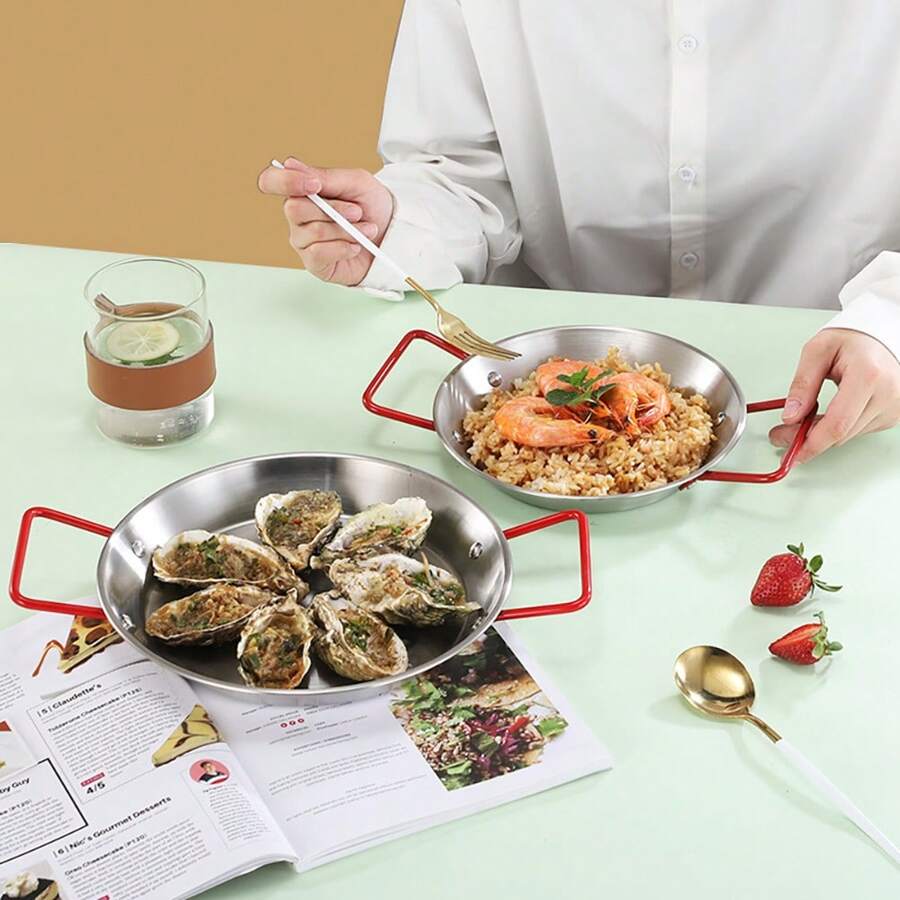 Paella Pan Stainless Steel Seafood Pot, Double Handles Wide Paella Dish ...