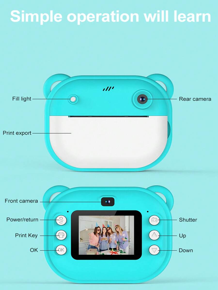 High Definition Dual Camera Cartoon Instant Film Camera Printer, No-Ink ...