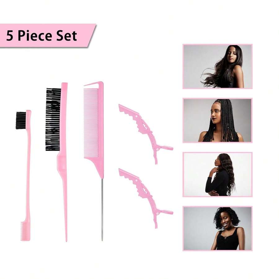 Hairstyle Comb Set With Edge Control Brush, 3-Row Teasing Brush, Mouse ...