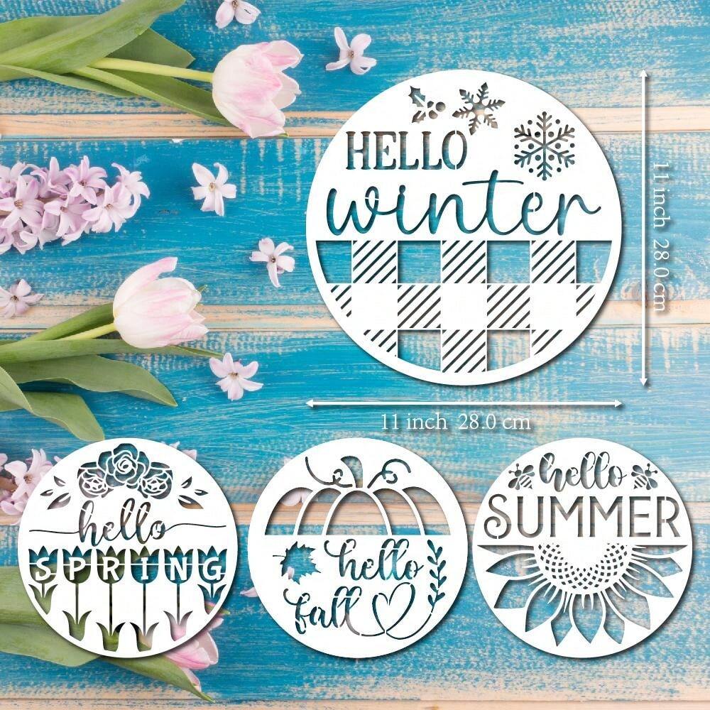 Season Stencils For Painting On Wood, 11 Inch Reusable Hello Spring ...