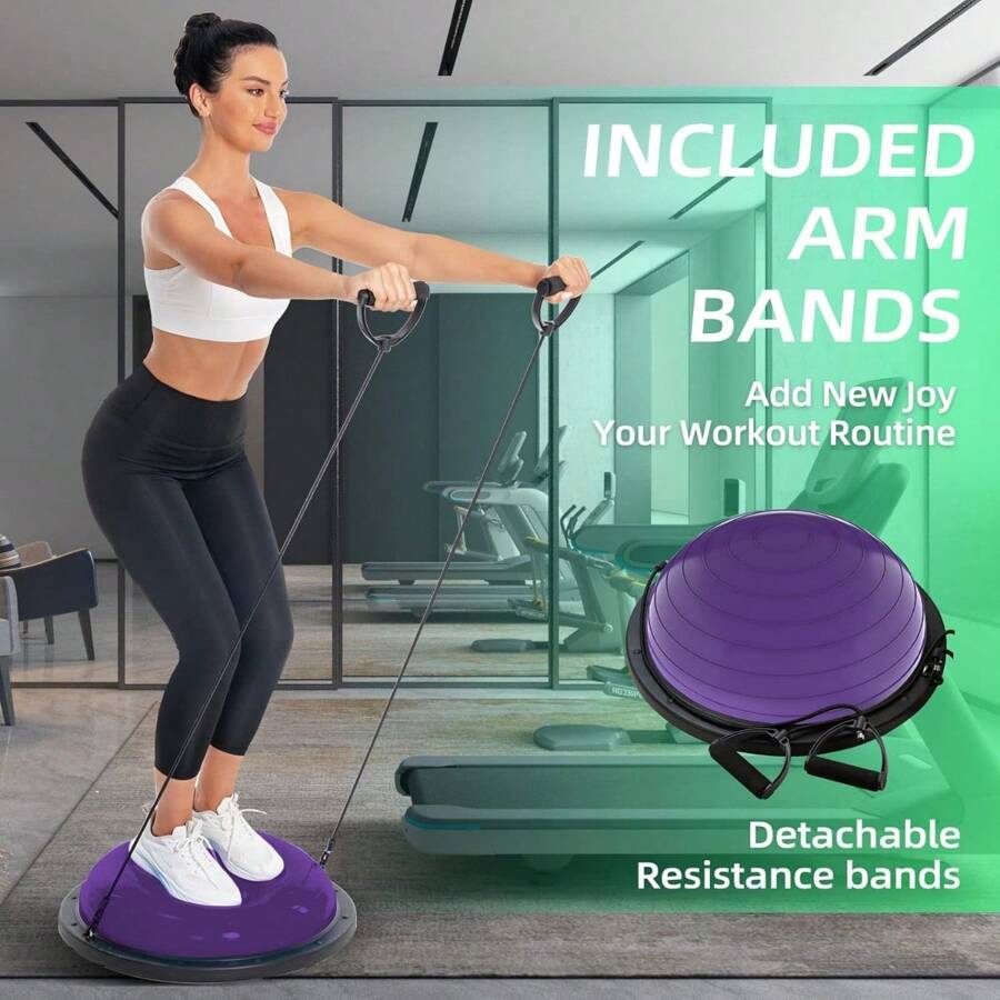 Balance Ball Trainer-Half Ball For Yoga With Resistance Band And Foot ...