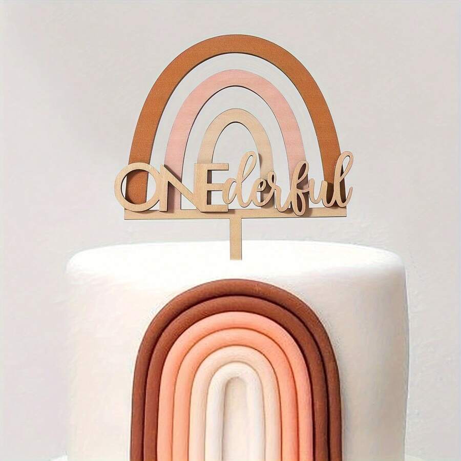 Boho Rainbow Cake Topper Wood Onederful Birthday Topper -1st Birthday ...