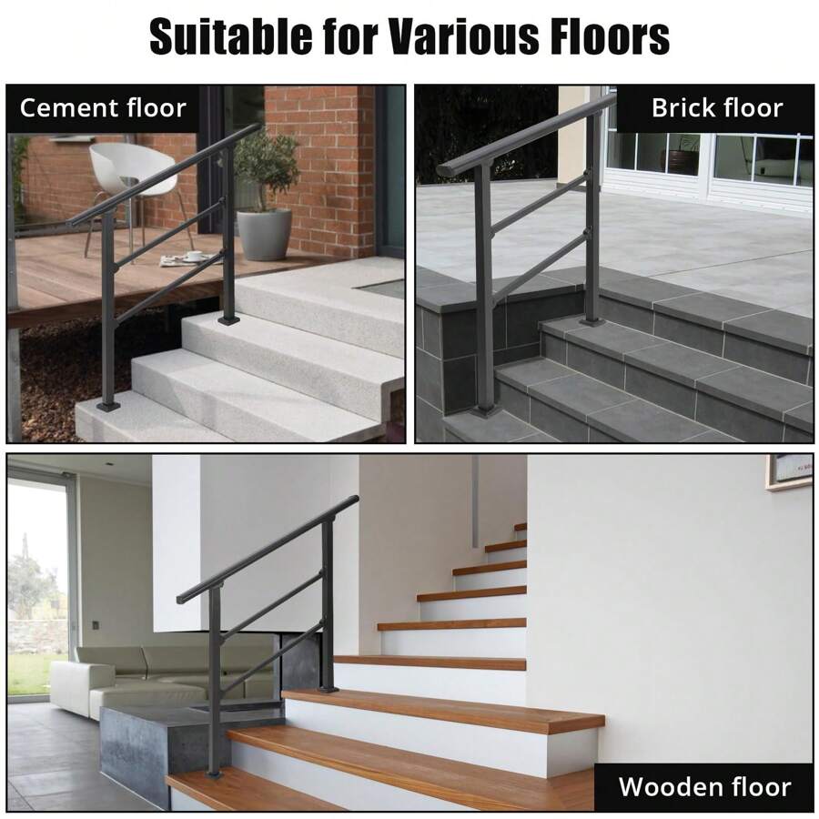 Outdoor Handrail, 3 Step Stair Handrail, Outdoor Stair Railing Fits 2 ...