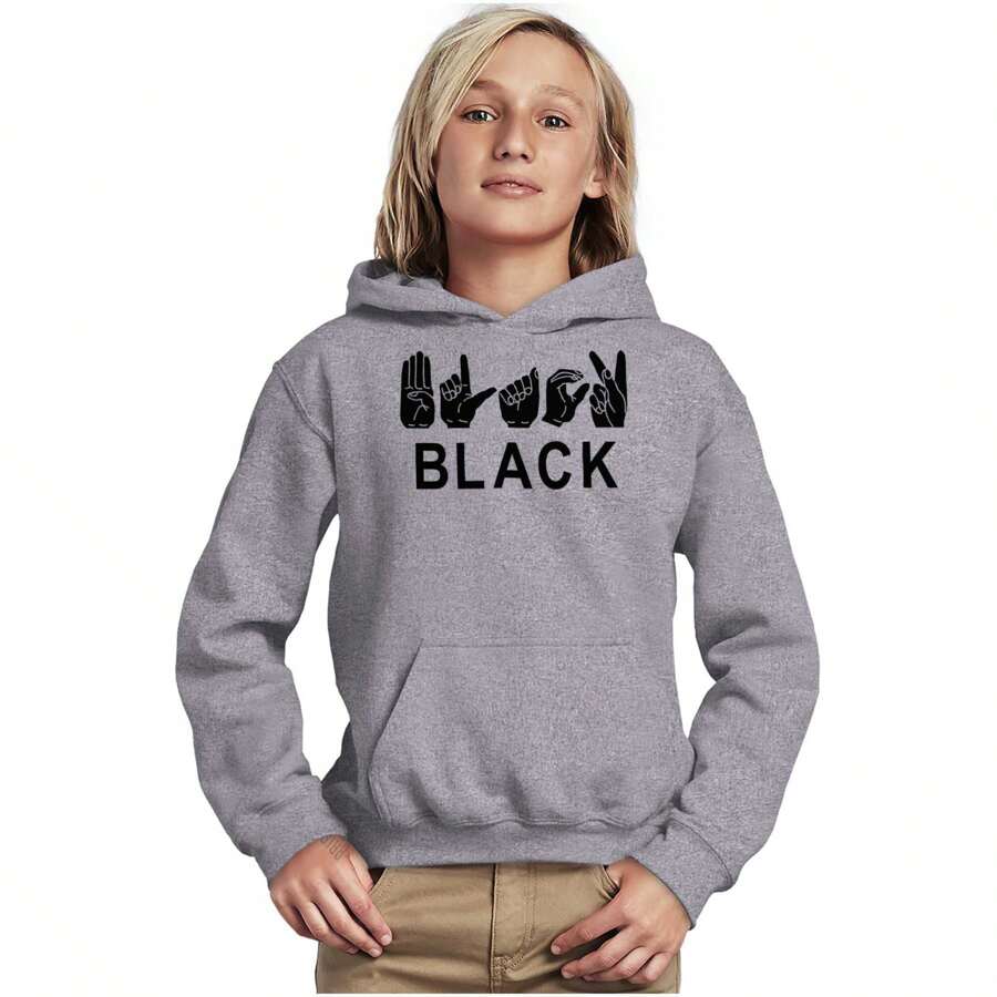 Black ASL American Sign Language Youth Hoodie Boy Girl | SHEIN USA